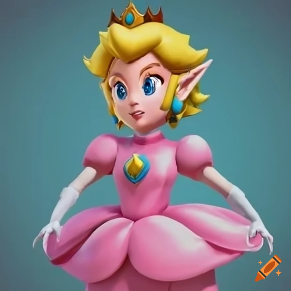 Princess Peach And Link In Pink Silk Ballgowns Posing Together On Craiyon