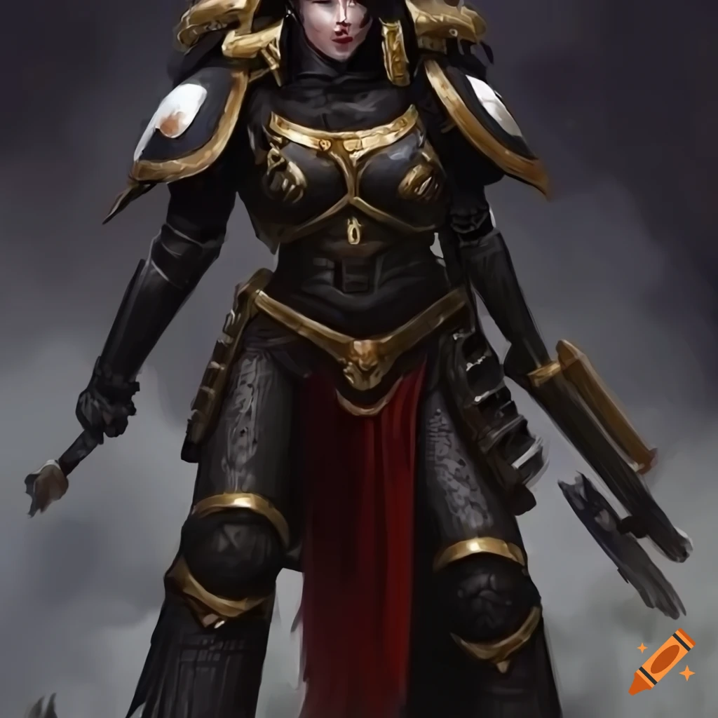Woman in raven guard attire with 40k skinny armor on Craiyon