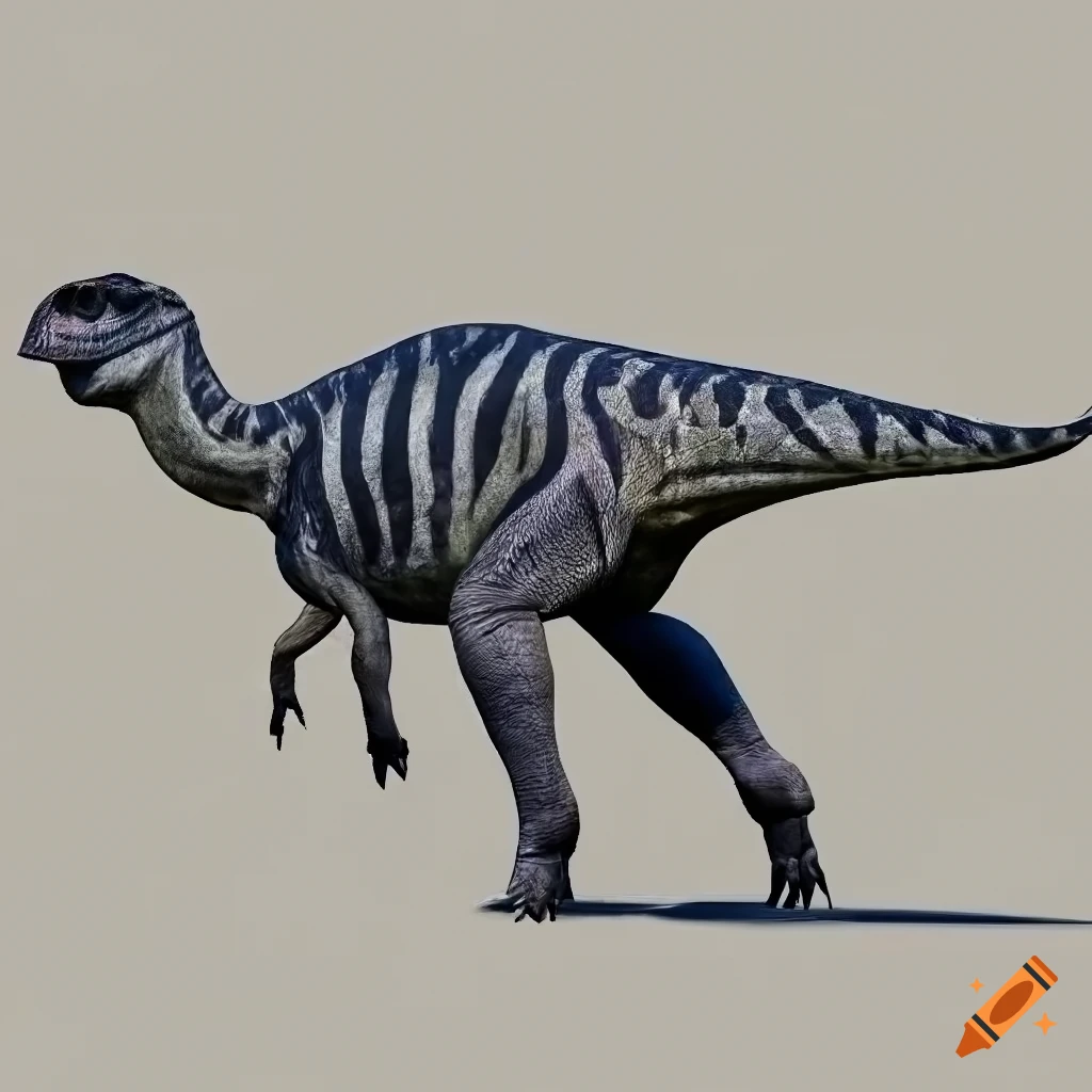 Photorealistic Hadrosaurus dinosaur with intricate striped color ...