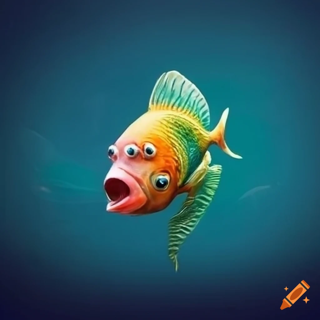 Humorous underwater scene with various fish and sea creatures on Craiyon