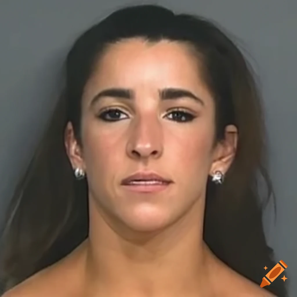 Portrait of aly raisman in police mugshot on Craiyon