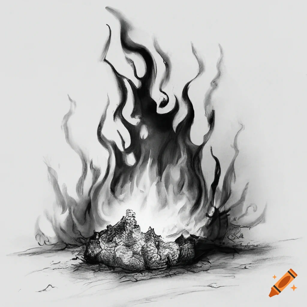 Japanese fire in black and white pencil drawing on Craiyon