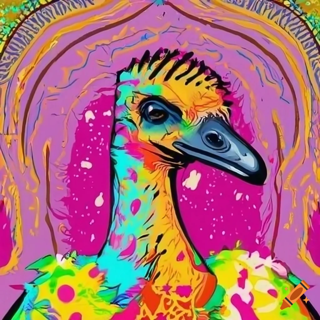 Australian emus adorned with unique street art patterns on Craiyon