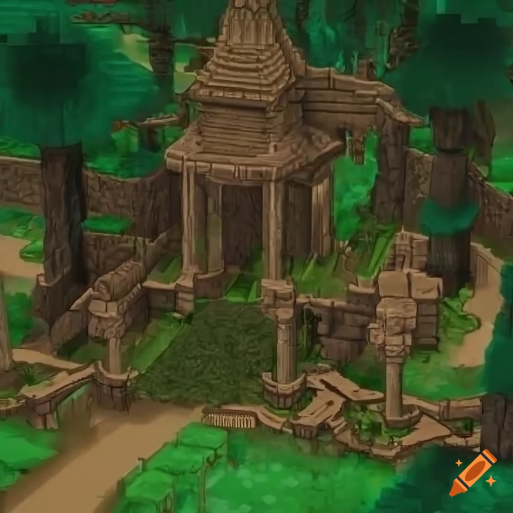 Top-down level design of a fantasy forest with entrance to temple for ...