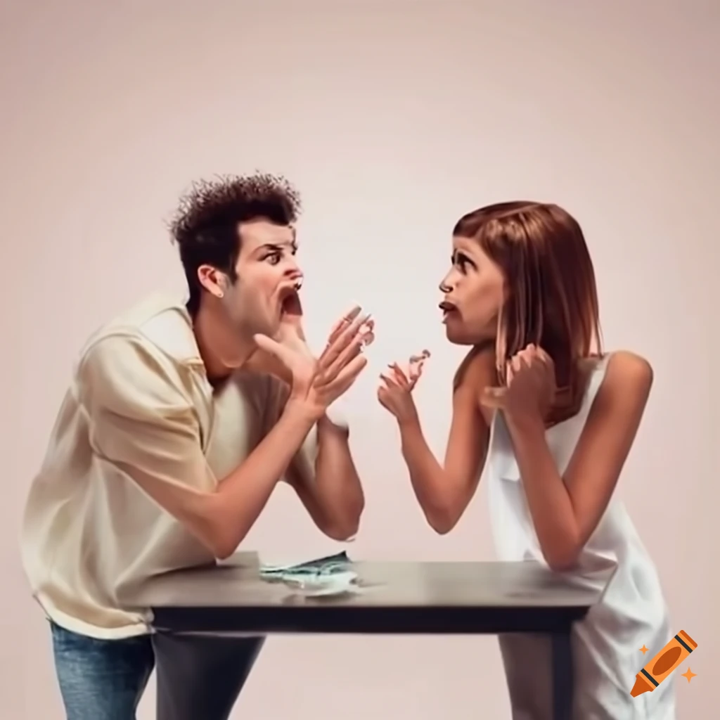 Couple arguing over bills on a table on Craiyon