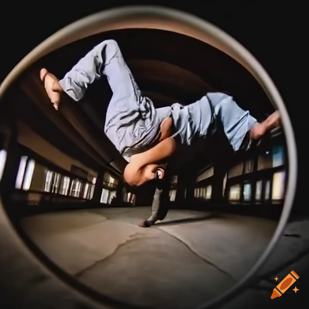 Man breakdancing captured with a fisheye lens on Craiyon