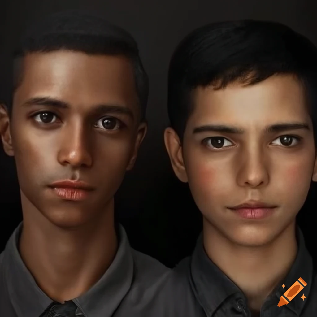Realistic photo of two brothers with arabic features and brown skin ...