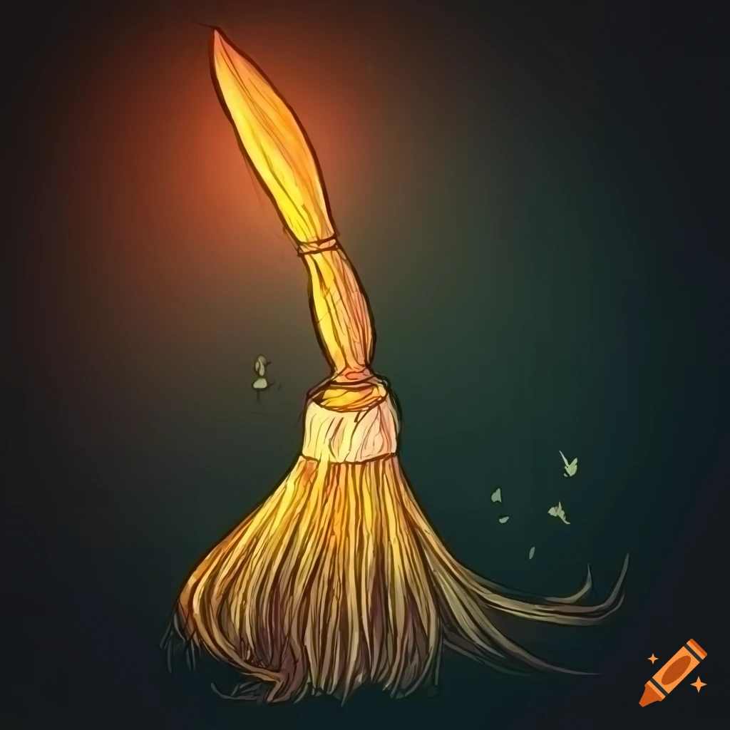 Illustration of a magic broomstick in a hogwarts-themed style on Craiyon