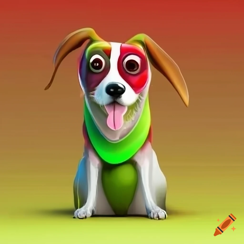 Animated dog with green and red stripes on Craiyon