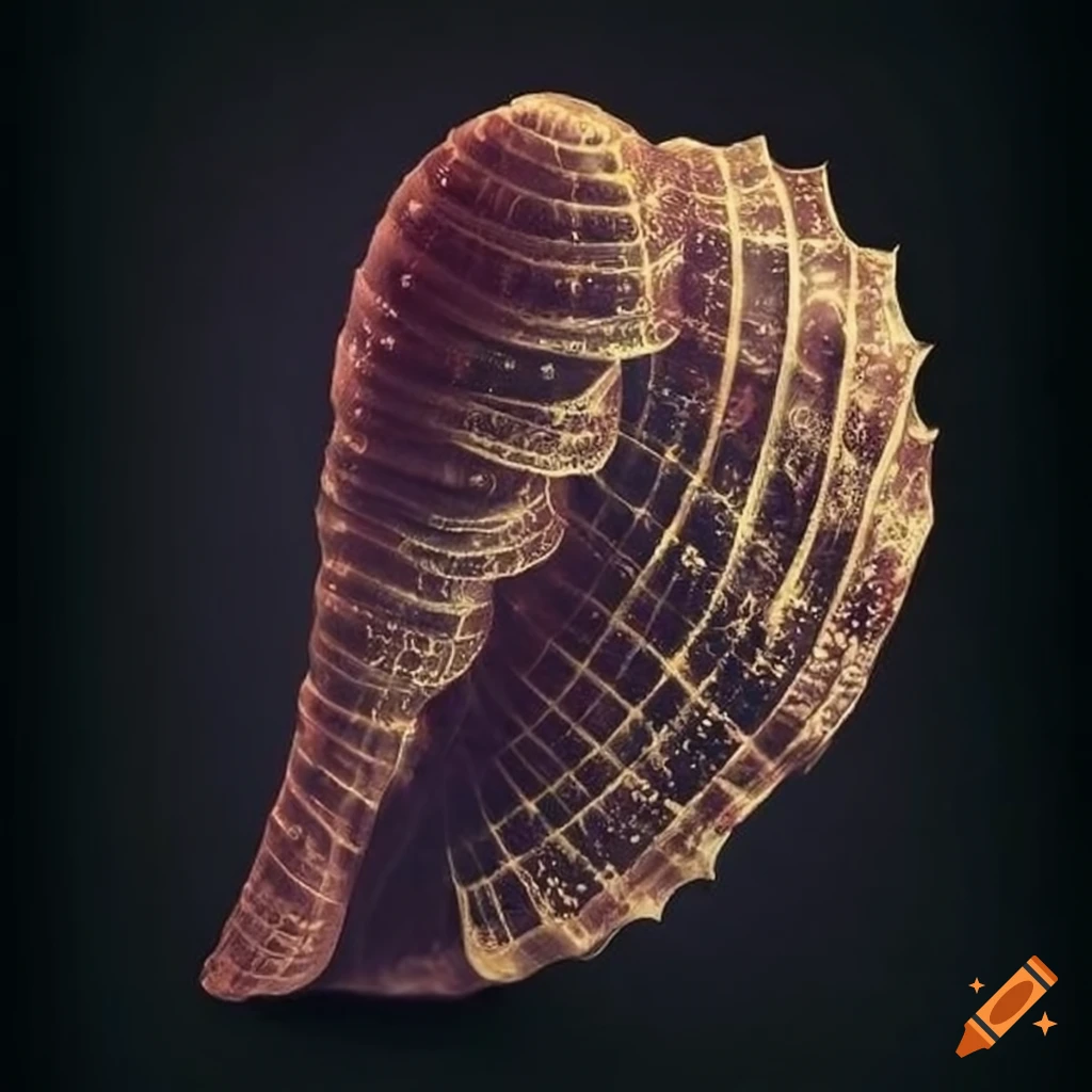 Intricate shell of a seasnail with arcane designs on Craiyon