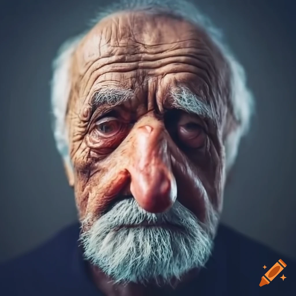 Close-up of an old man's nose sniffing on Craiyon