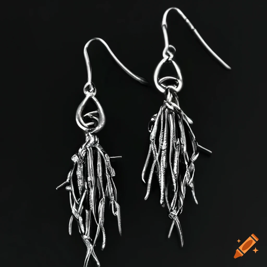 Elegant metallic barbed wire earring with gothic aesthetic on Craiyon