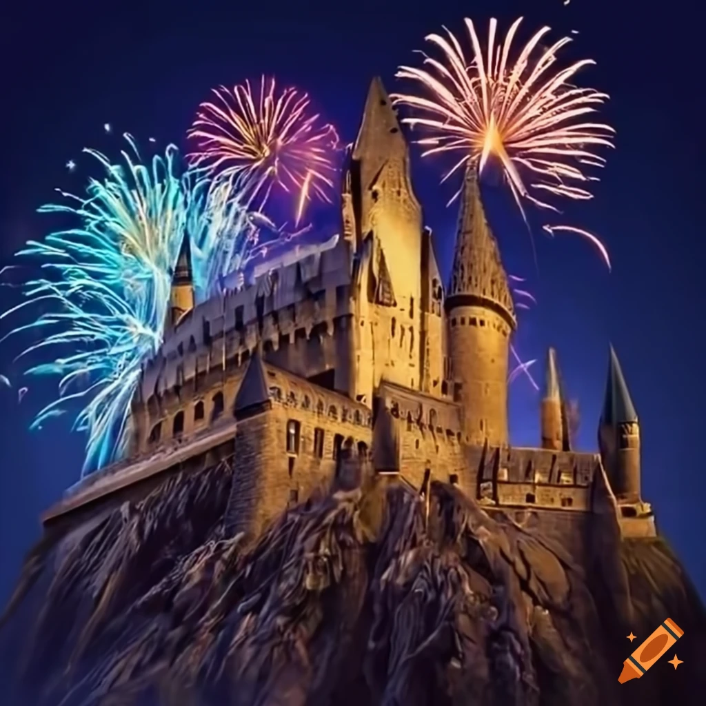 Hogwarts castle with fireworks on Craiyon