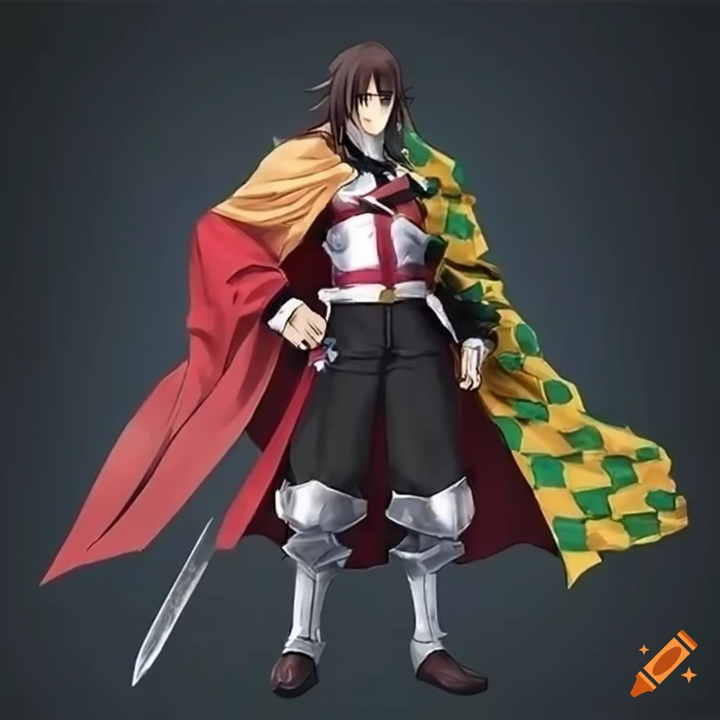 Artistic fusion of Giyuu Tomioka and Trevor Belmont in templar knight armor with buster sword on ...