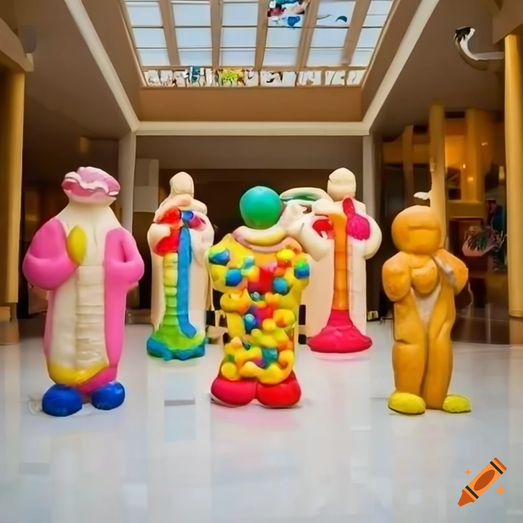 Giant colorful sugar cookie statues in a decorative lobby of tourist ...