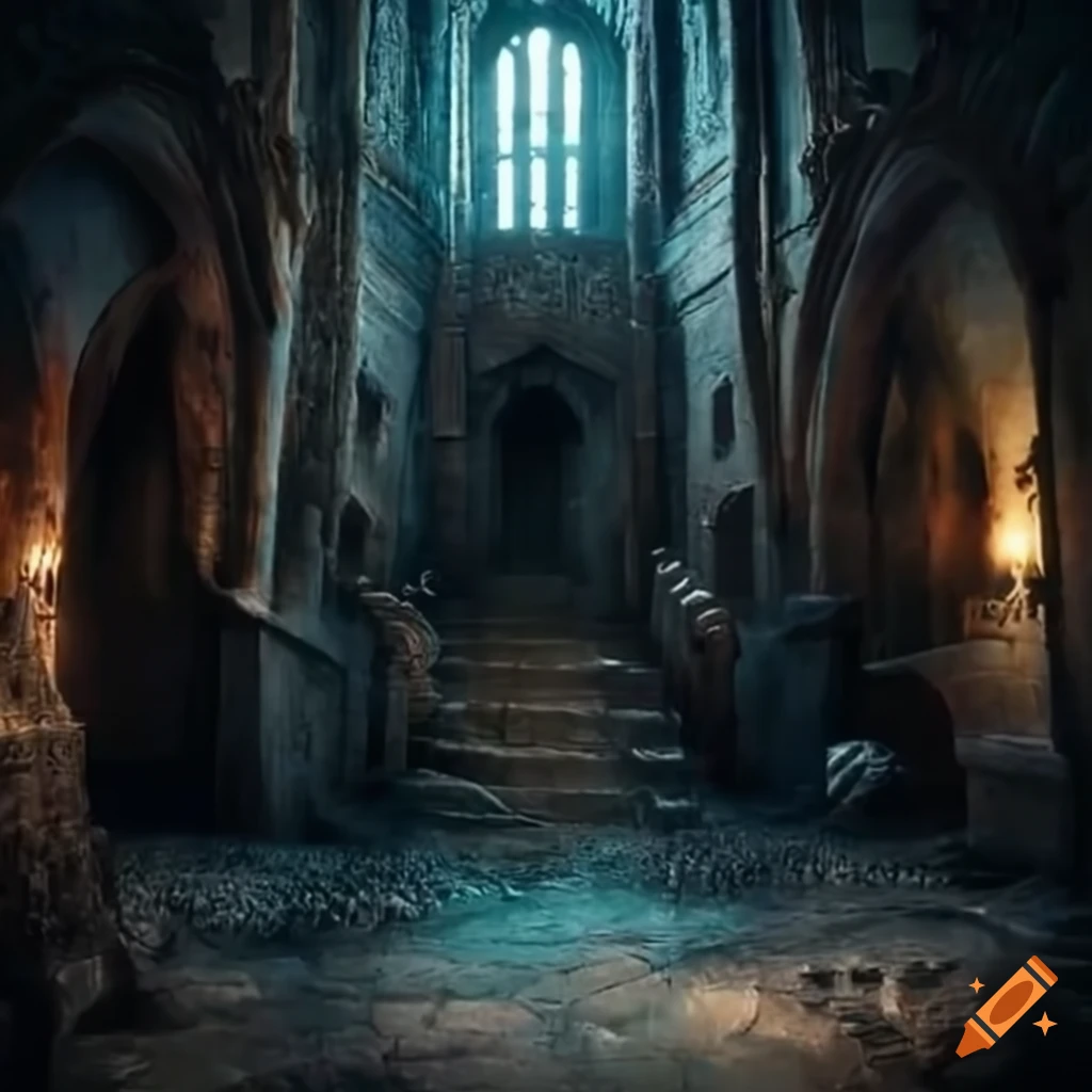 Interior of a medieval castle with low light on Craiyon