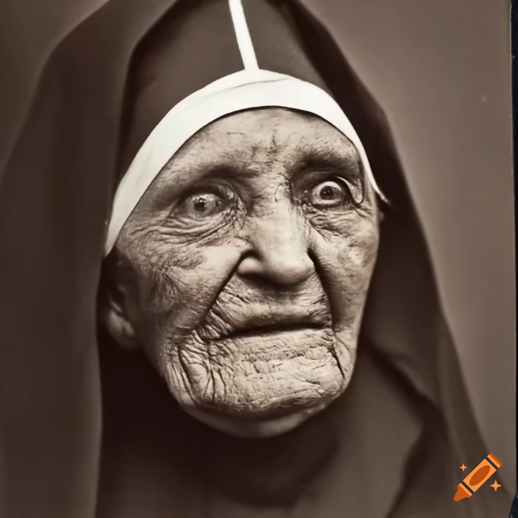 1910 analog photograph of an intense old catholic nun on Craiyon