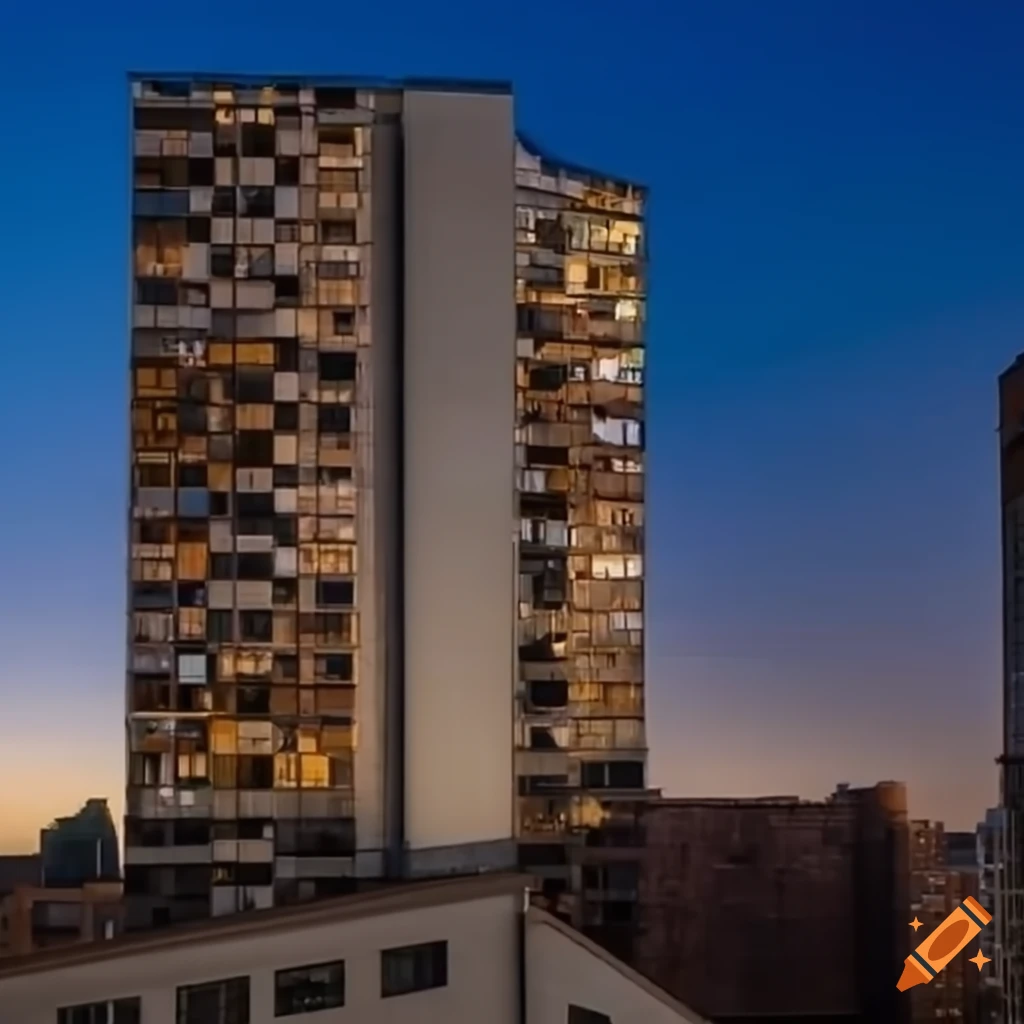 Residential tower with grey color palette and basement parking ...