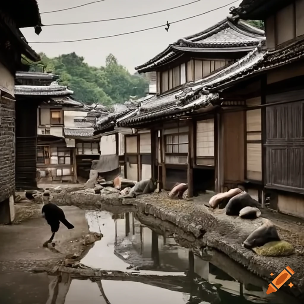 Traditional japanese village in 1850 filled with cats on Craiyon