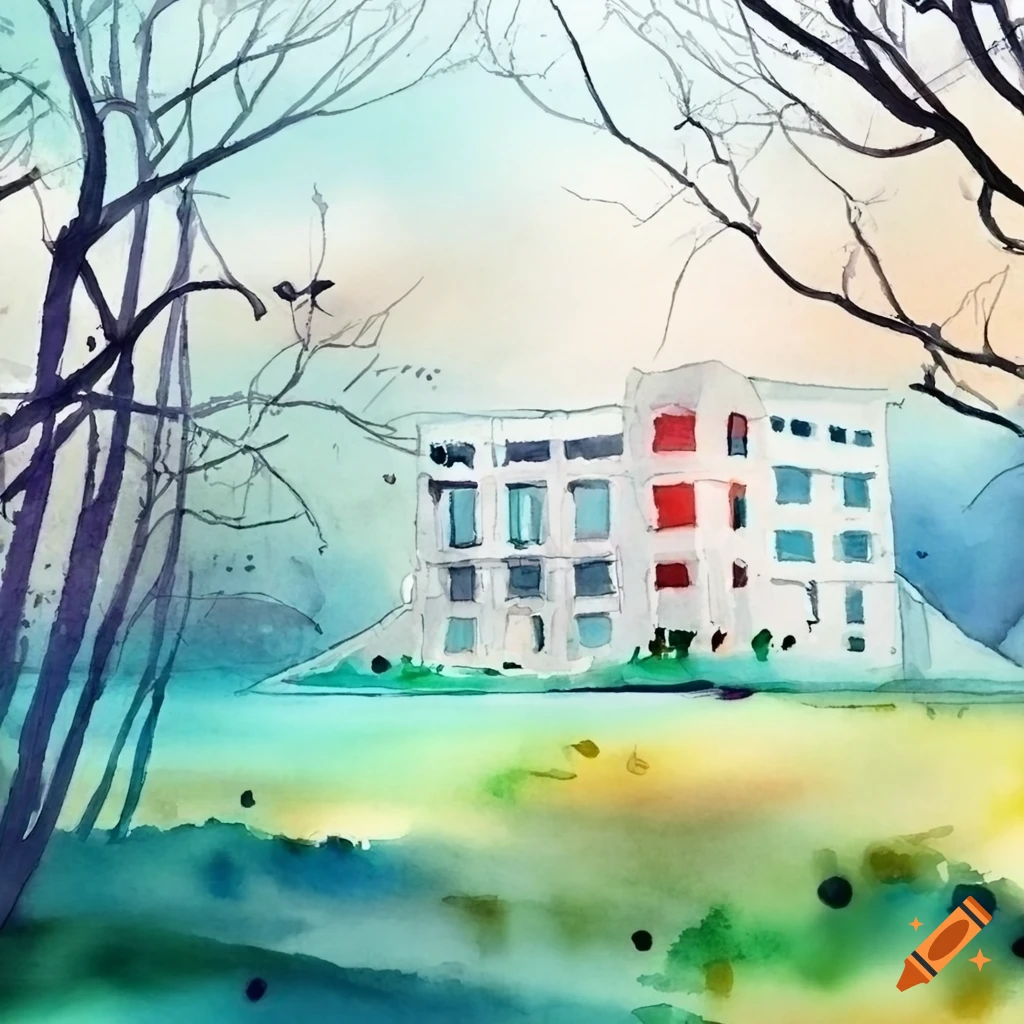 Hospital landscape in watercolor art style on Craiyon