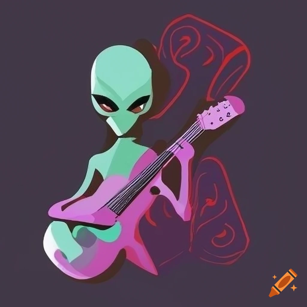 Abstract minimalist cubism alien playing guitar on Craiyon