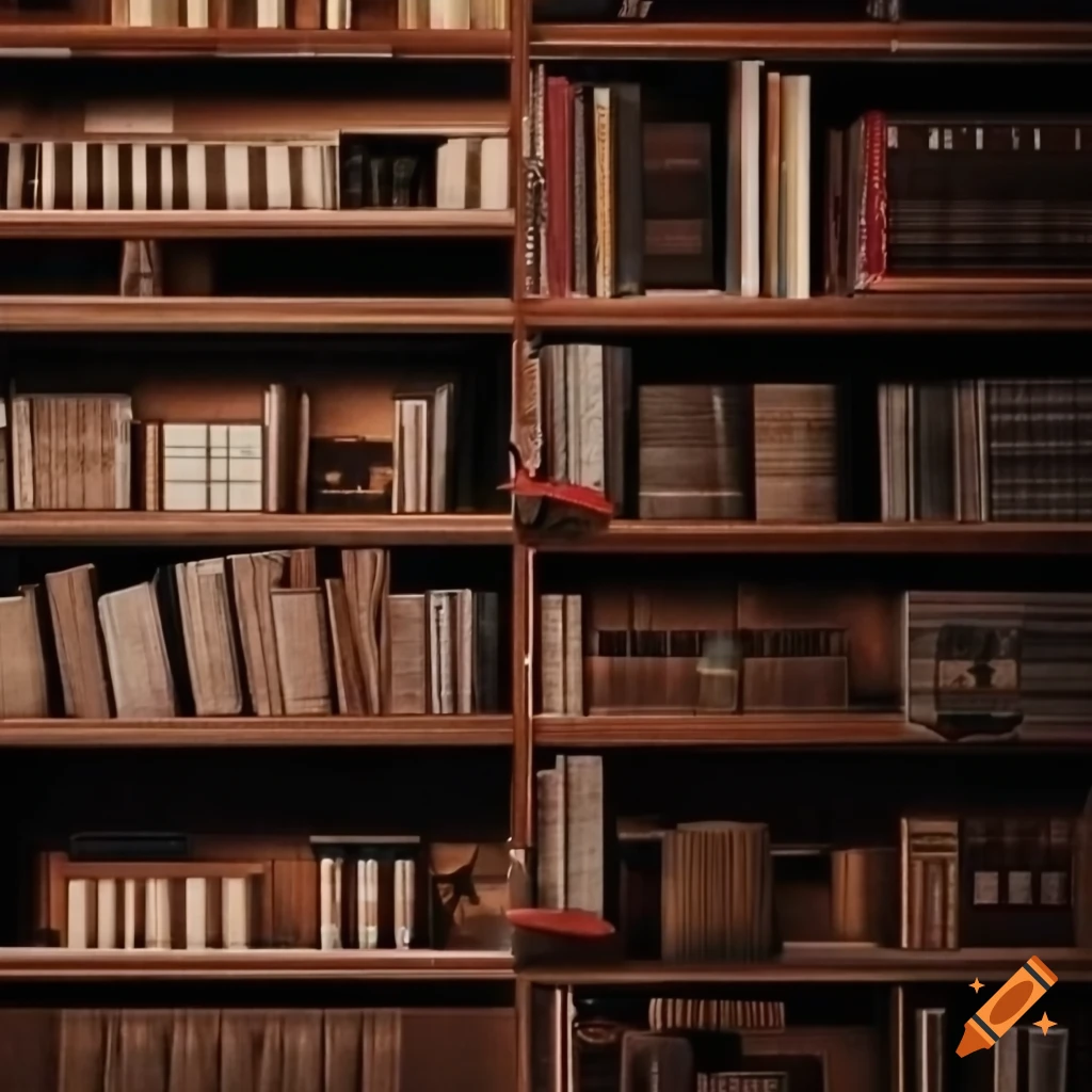 Photo-realistic bookshelf in a mafia leader's office with one red book ...