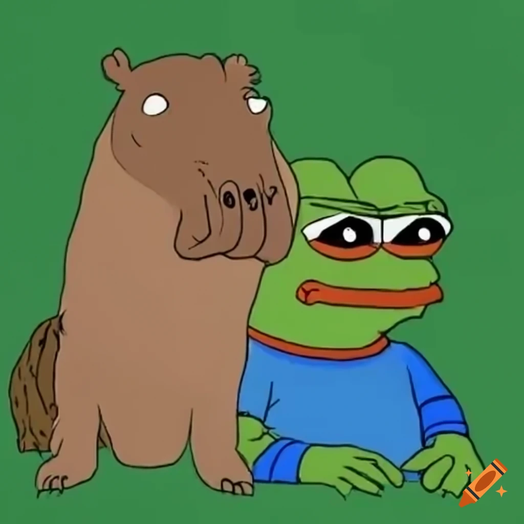 Adorable cartoon characters - chimera from pepe the frog and capybara ...