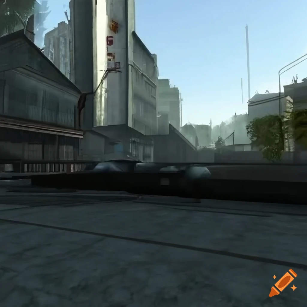 Half-life 2 beta city 17 environment with a metrocop patrolling on Craiyon