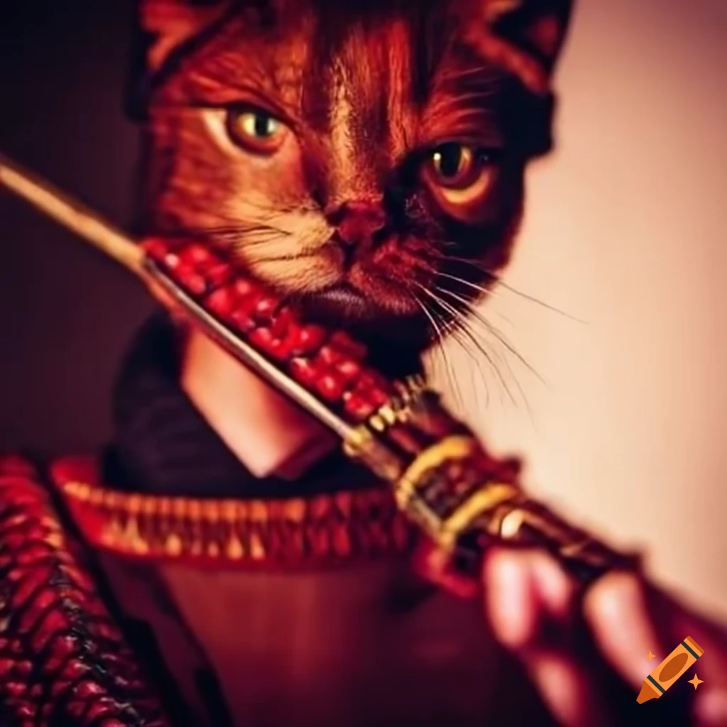 Samurai kitty engaged in a sword fight on Craiyon