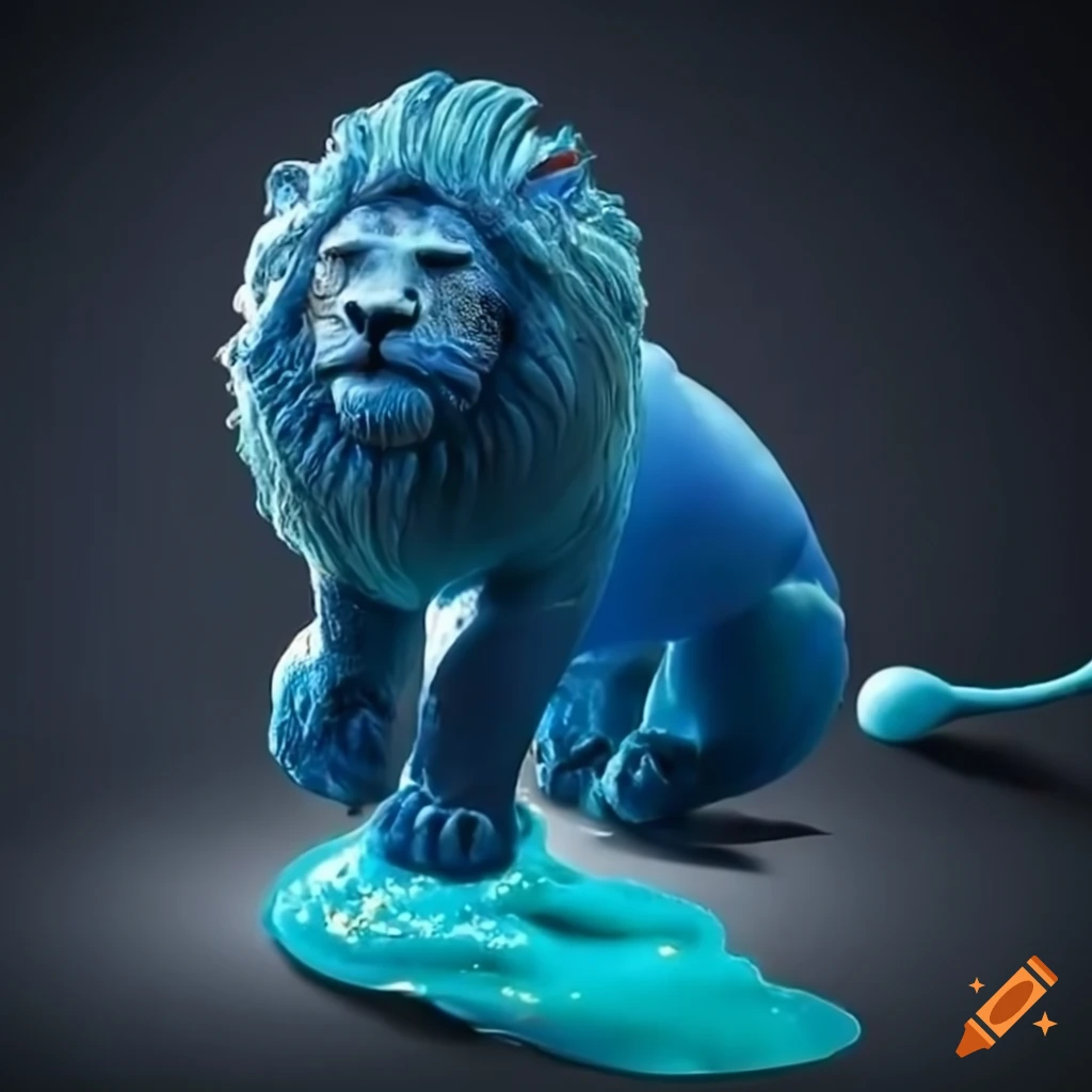 Lion made of dark blue slime with a teal slime mark on Craiyon