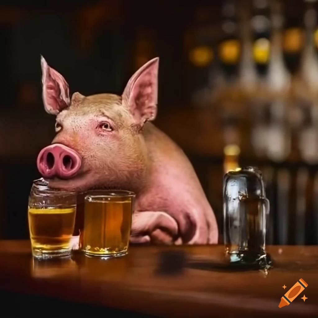 Pig enjoying a drink in a pub on Craiyon