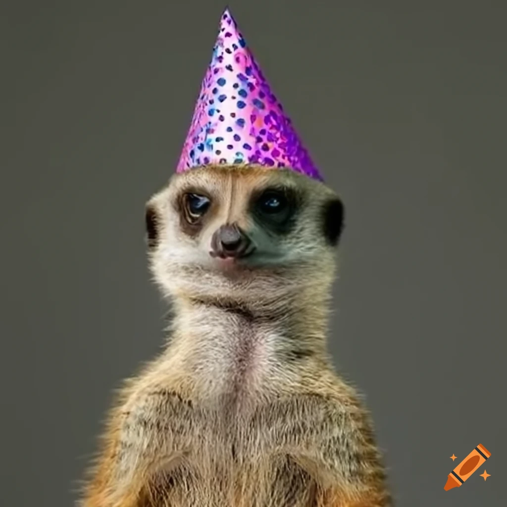 Meerkat wearing a party hat on Craiyon