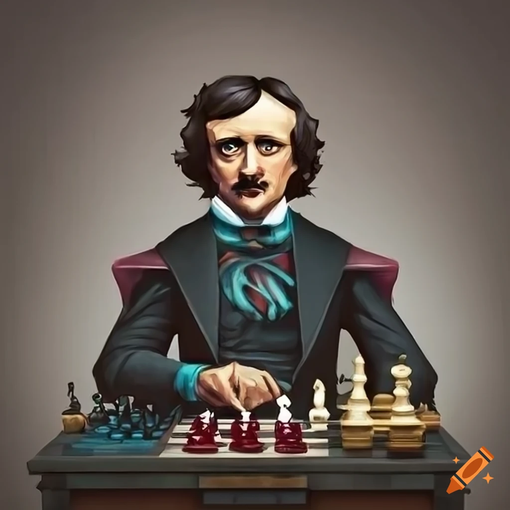 Edgar allen poe playing chess and writing on Craiyon