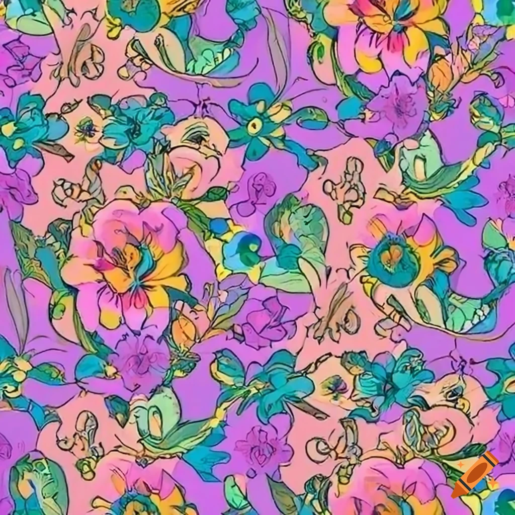 Intricate repeating floral pattern with pastel flowers in pop art style ...