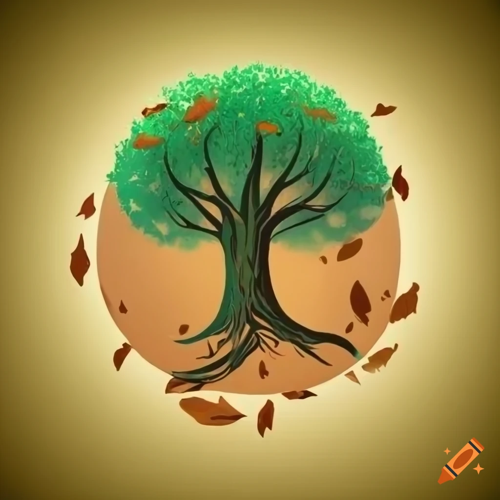 Detailed logo of a tree with leaves floating in the wind on Craiyon