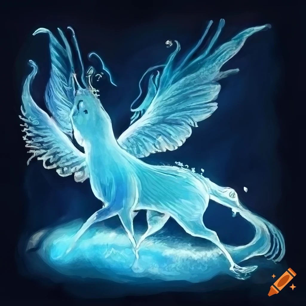 Hogwarts themed illuminating bird patronus charm drawing on Craiyon