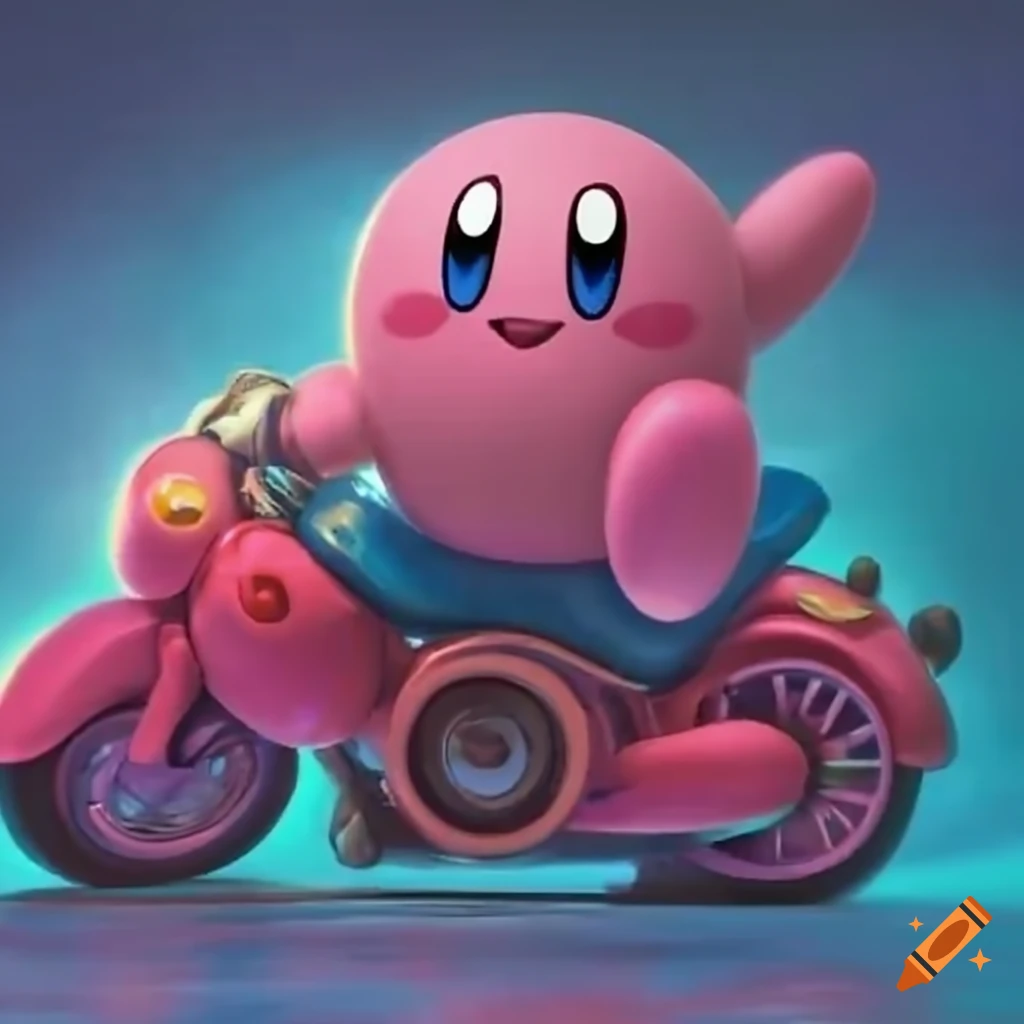 Kirby riding a motorcycle on Craiyon