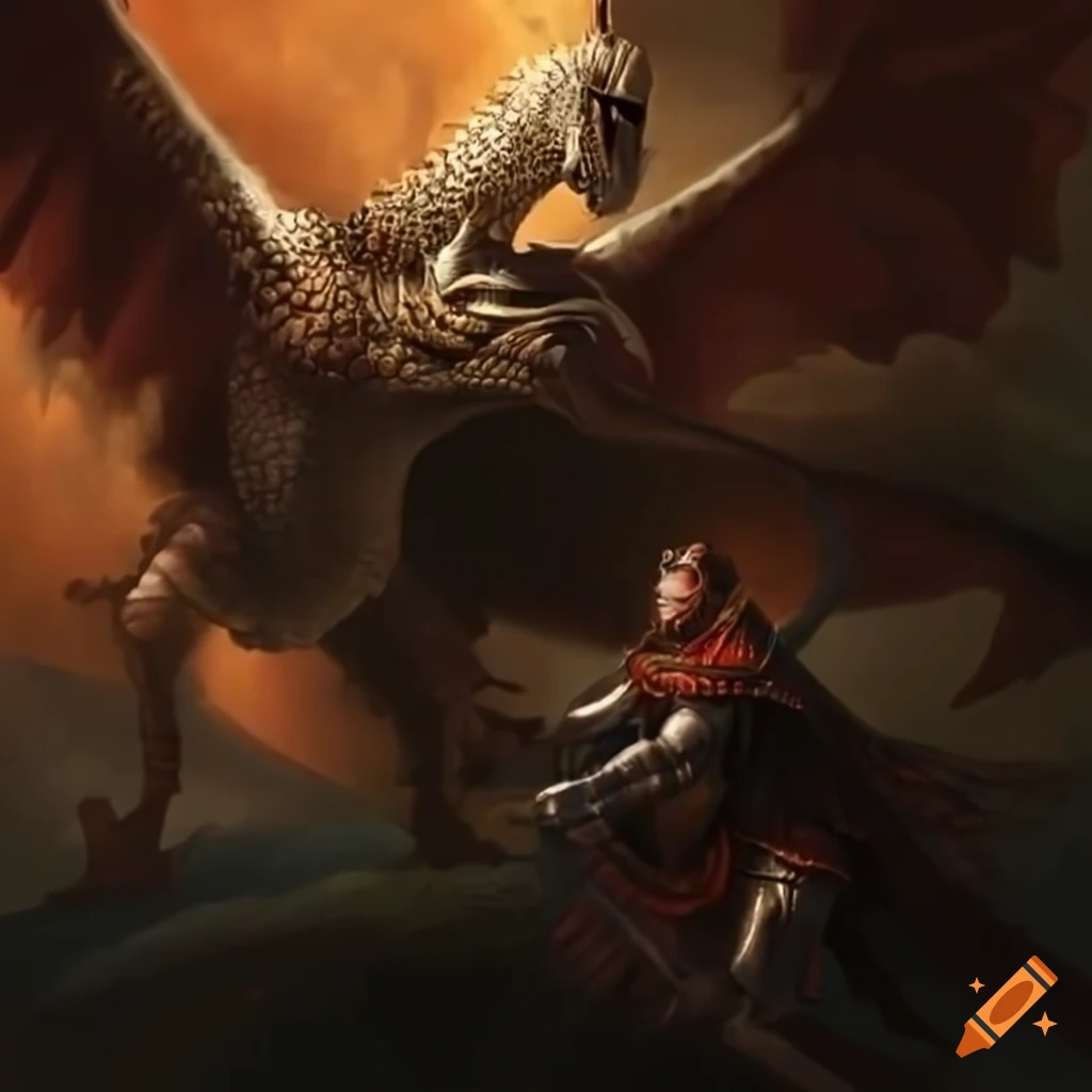 Knight on a horse slaying a dragon on Craiyon