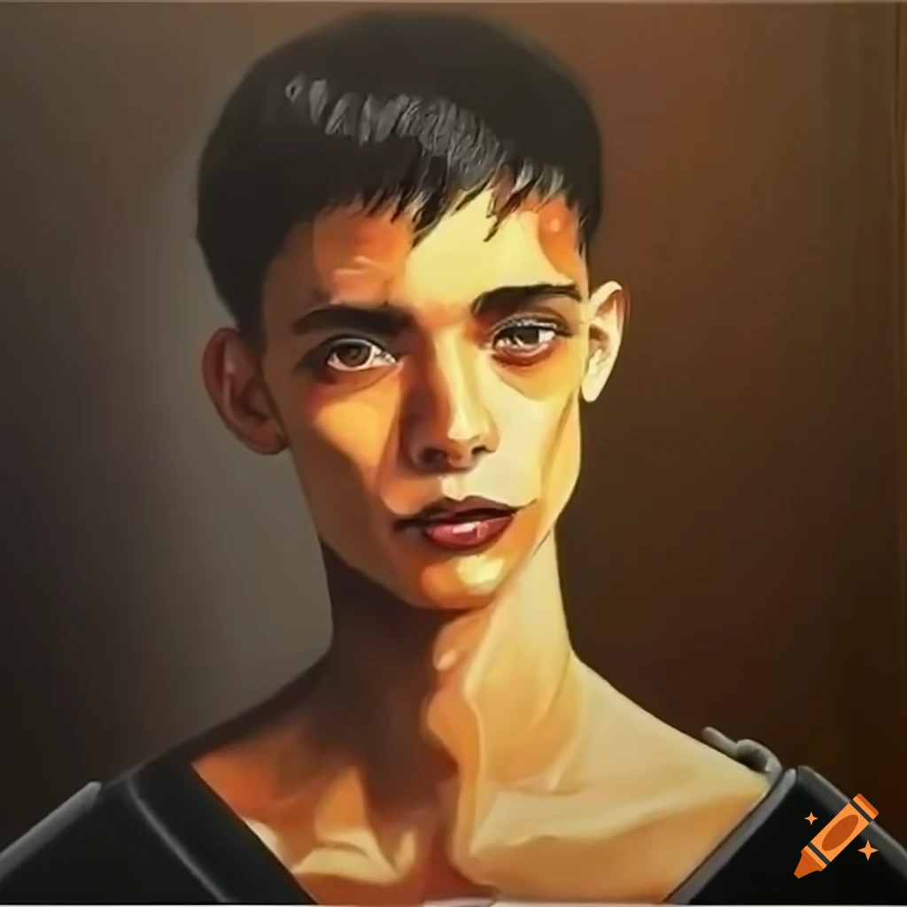 Cartoon drawing of a transgender boy with beard, glasses, short black ...