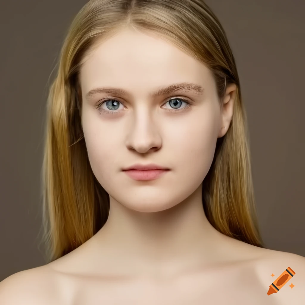 Portrait of a young person with blonde hair and brown eyes on Craiyon