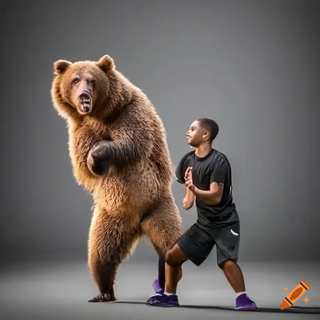Kodiak bear playing basketball with humans on Craiyon