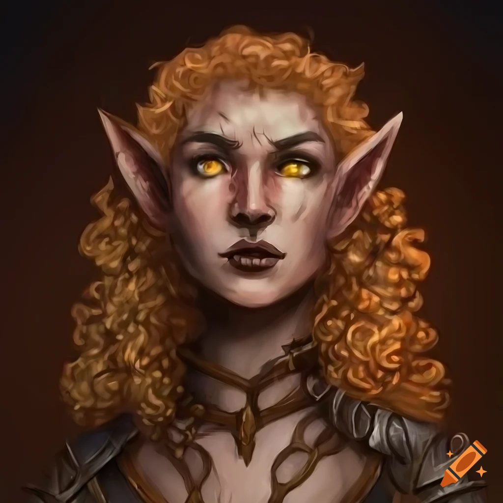 Dark-skinned High elf Druid with medium curly hair and yellow eyes in a ...