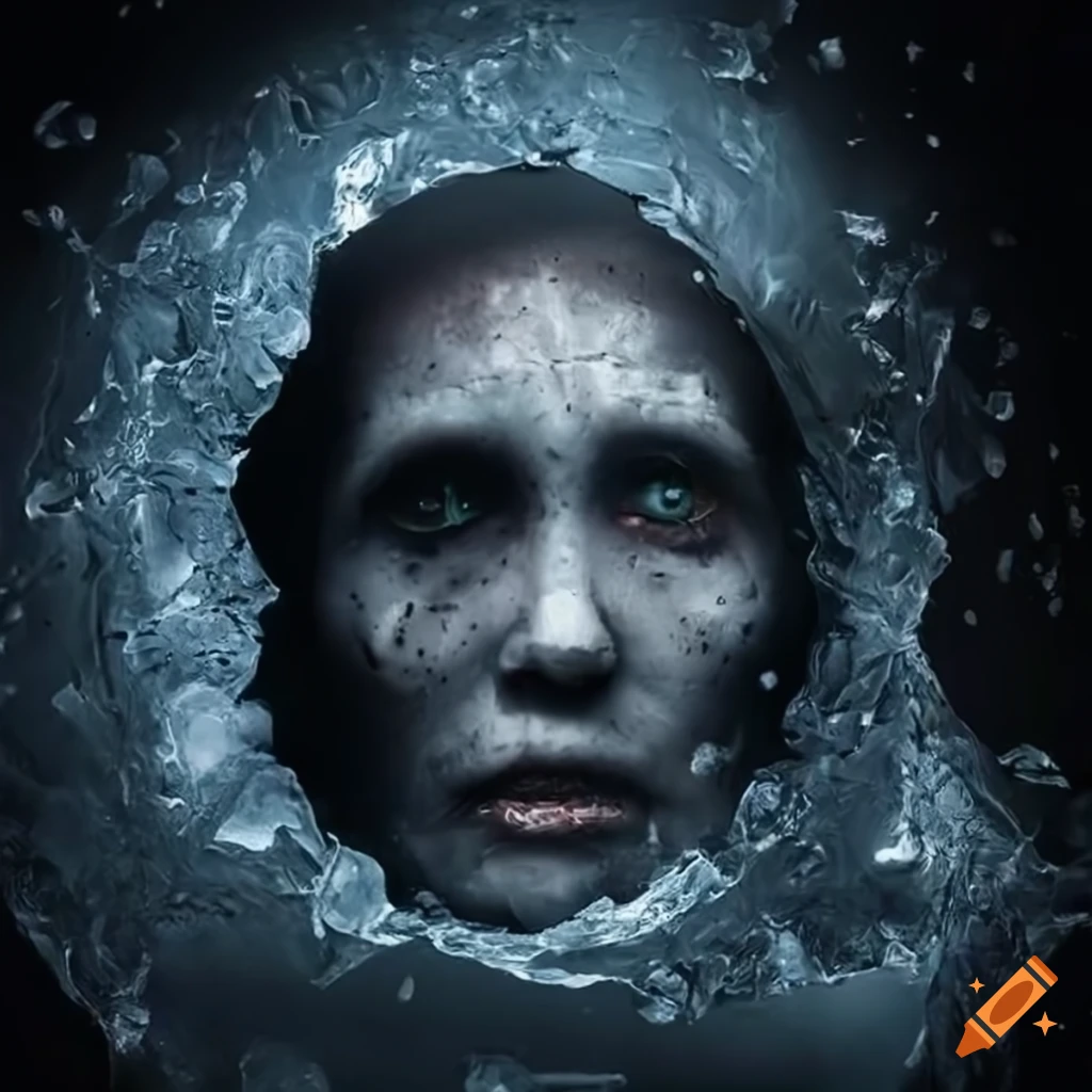 Face looking through thick ice on Craiyon