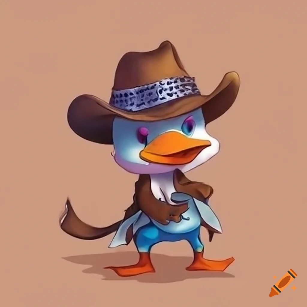 Anthropomorphic duck wearing a cool cowboy hat on Craiyon
