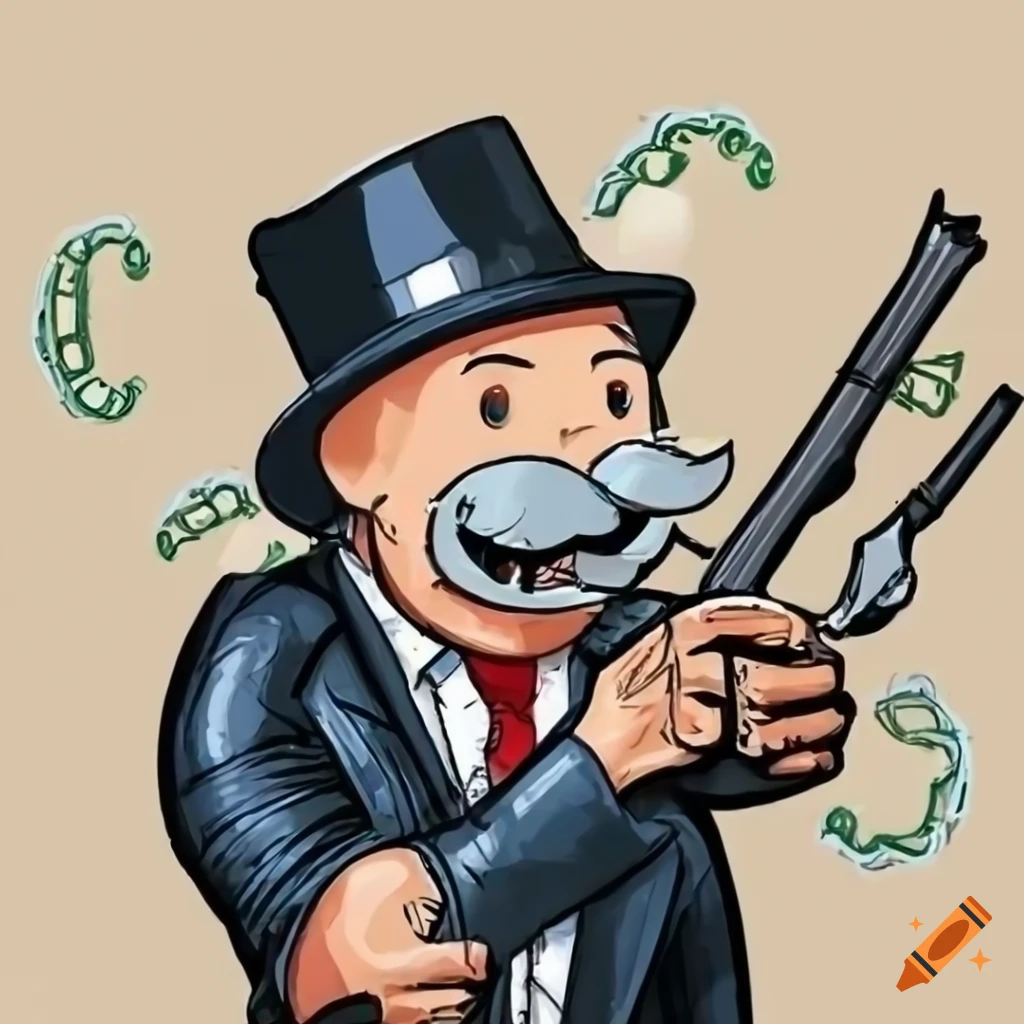 Nft artwork of a modern gangster monopoly man with money and bitcoins ...