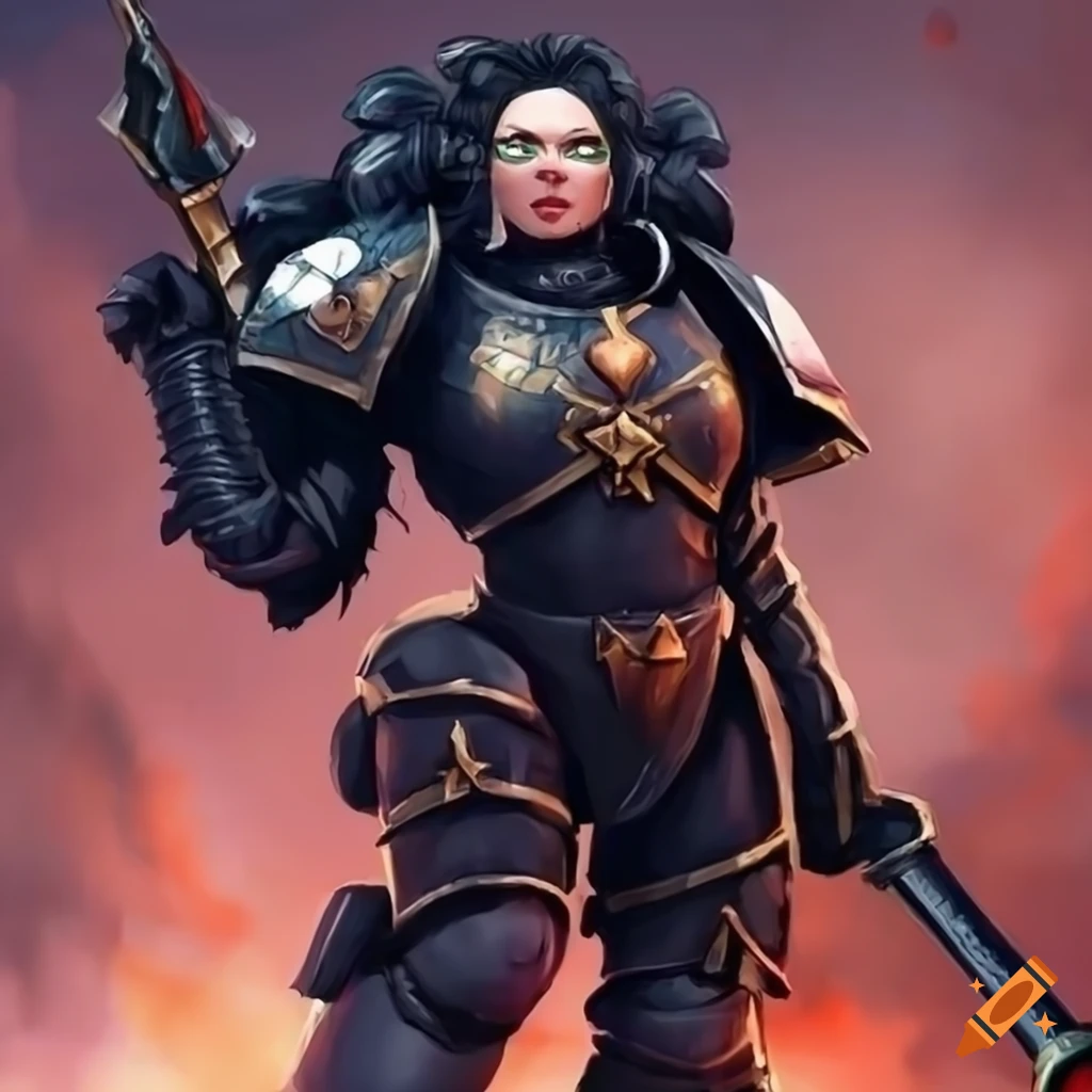 Female warrior in raven guard armor in a sci-fi setting on Craiyon