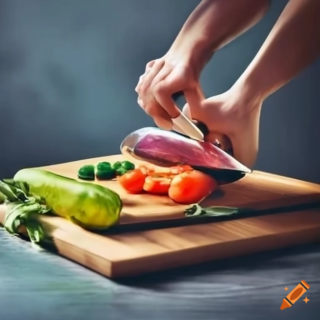 Talented chef expertly chopping vegetables in the kitchen on Craiyon