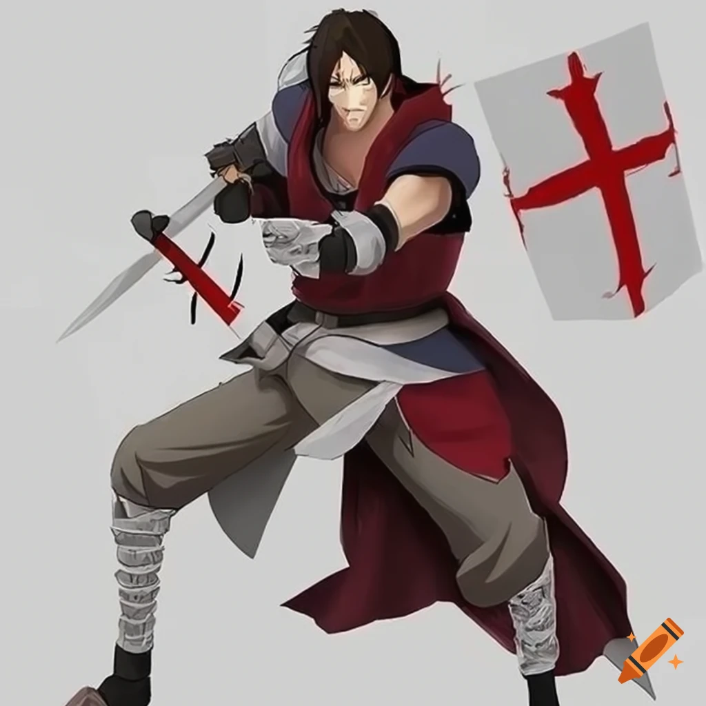 Itachi anbu fusion trevor belmont in templar knight armor with buster sword on Craiyon