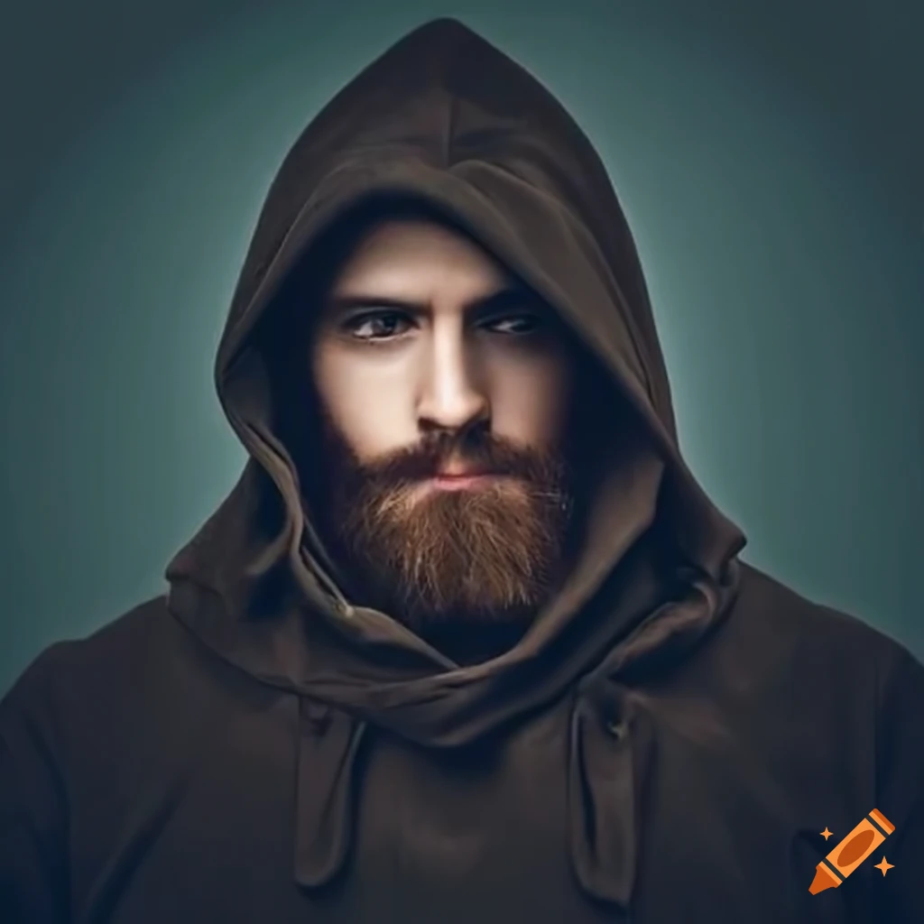 Man in hood with short beard on Craiyon