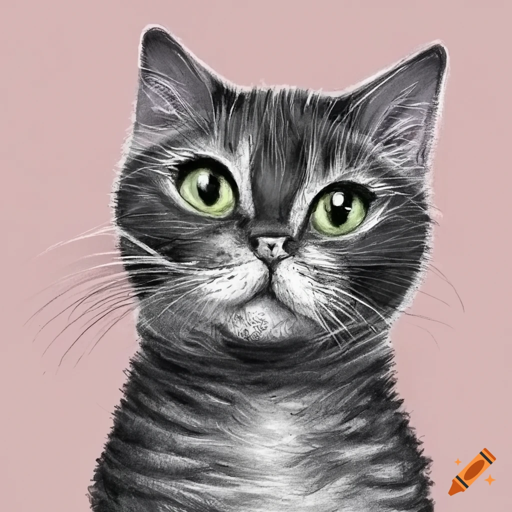 Sketch of a cute cat wearing a cap on Craiyon